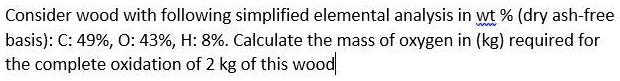 SOLVED: Consider wood with following simplified elemental analysis in ...