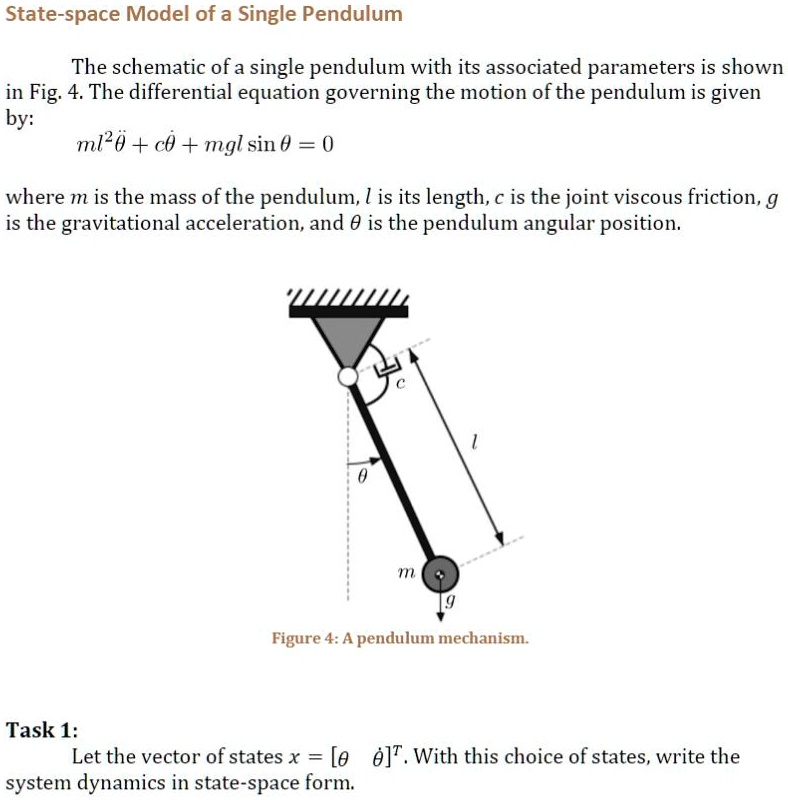 State-space Model of a Single Pendulum The schematic of a single pendulum with its associated ...