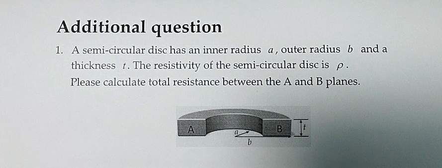 SOLVED: Additional question A semi-circular disc has an inner radius ...