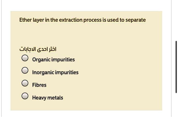 Ether layer in the extraction process is used to separate: - Organic ...