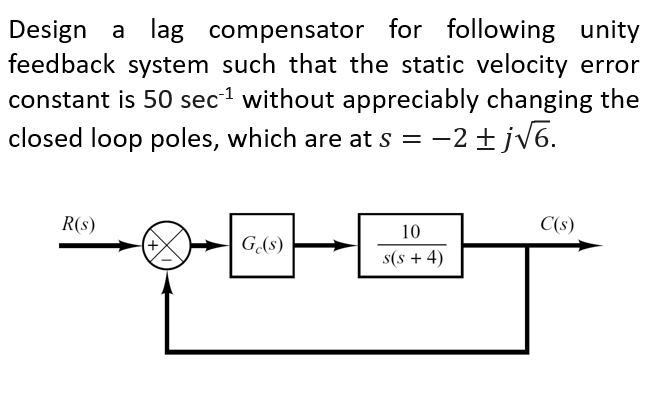 design a lag compensator for following unity feedback system such that the static velocity error ...