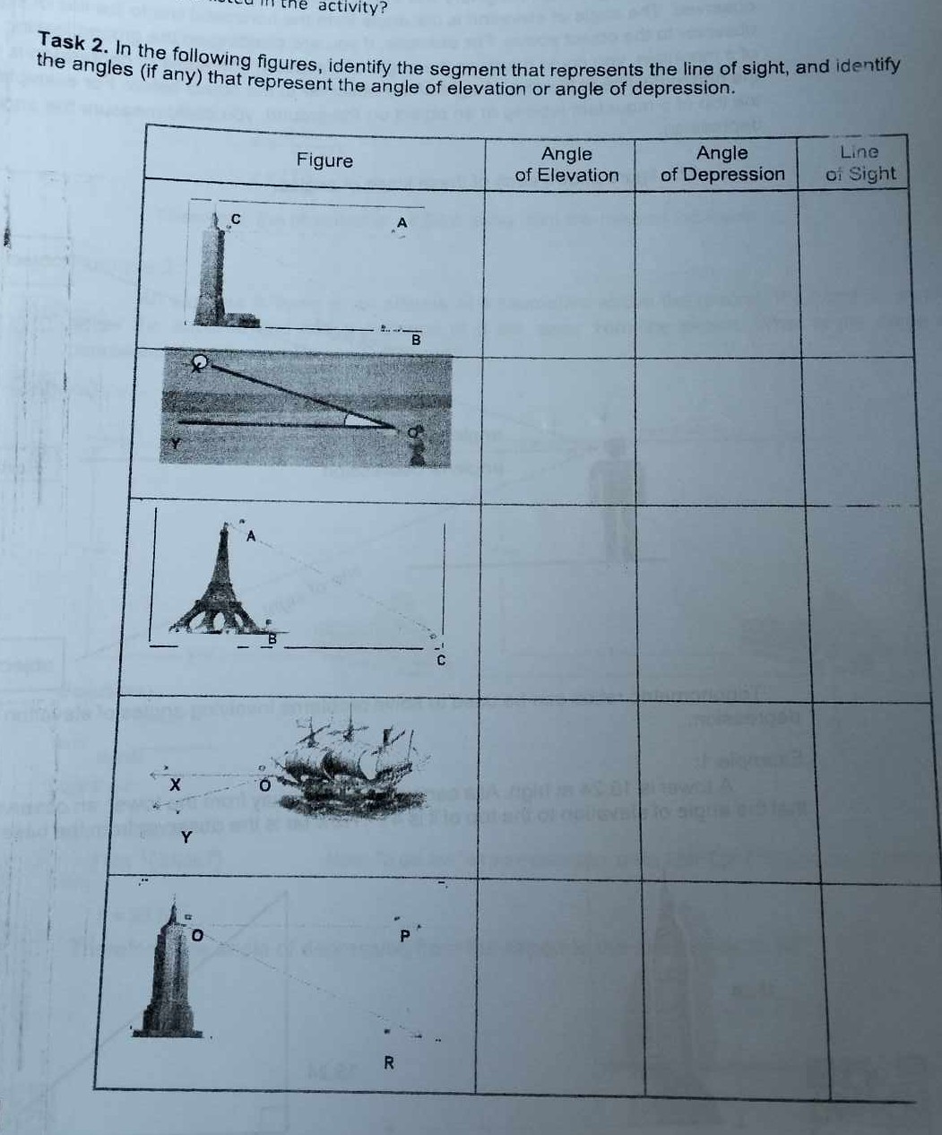 task 2 in the following figures identify the segment that represents the line of sight and ...