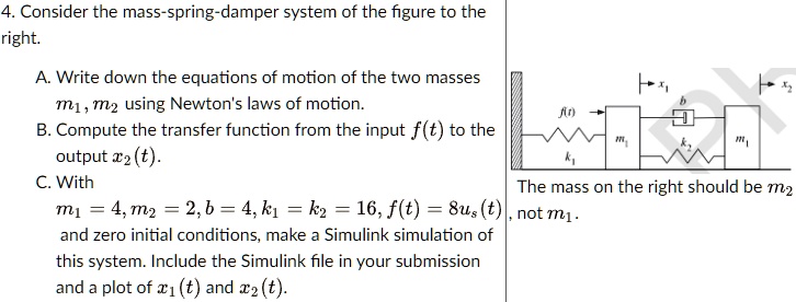 consider the mass spring damper system of the figure to the right a write down the equations of ...