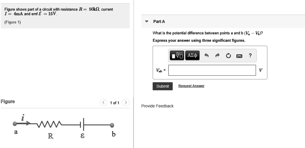 SOLVED: Figure shows pan . circuit with resistance R = 50k02 , current [ = 4mA and emf € 15v ...