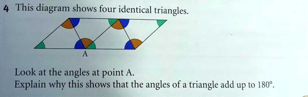 can anyone help me 4 this diagram shows four identical triangles look at the angles at point a ...