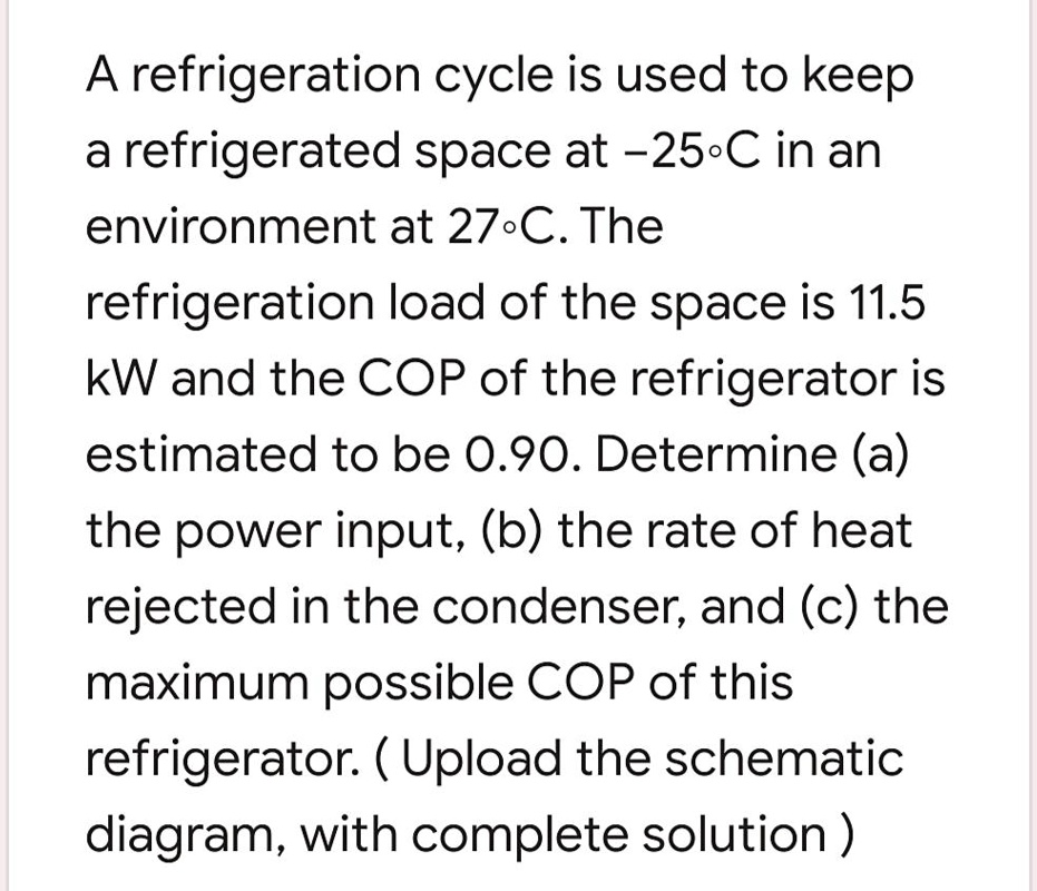 A refrigeration cycle is used to keep a refrigerated space at -25°C in an environment at 27°C ...
