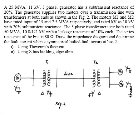 a 25 mathrmmva 11 mathrmkv 3 phase generator has a subtransient ...