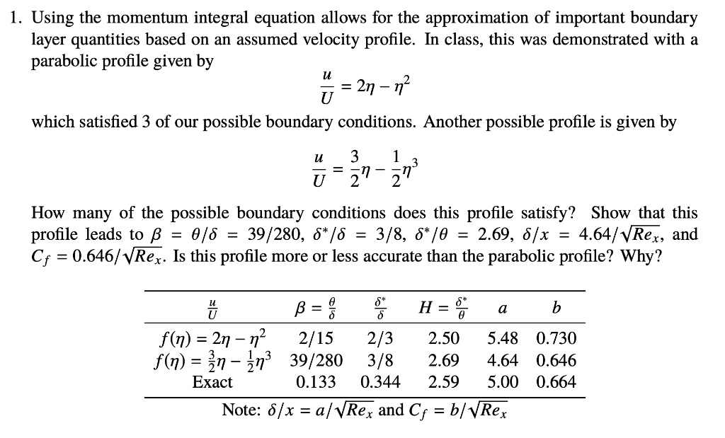 SOLVED: Using the momentum integral equation allows for the approximation of important boundary ...