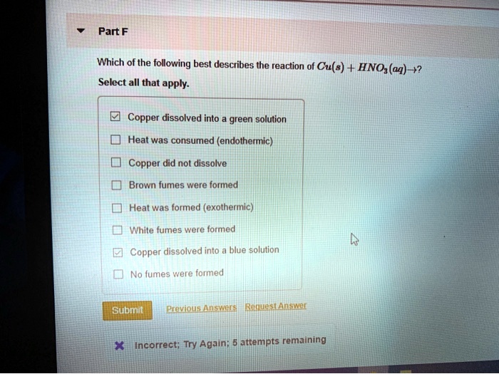 SOLVED: Which of the following best describes the reaction of Cu(s ...