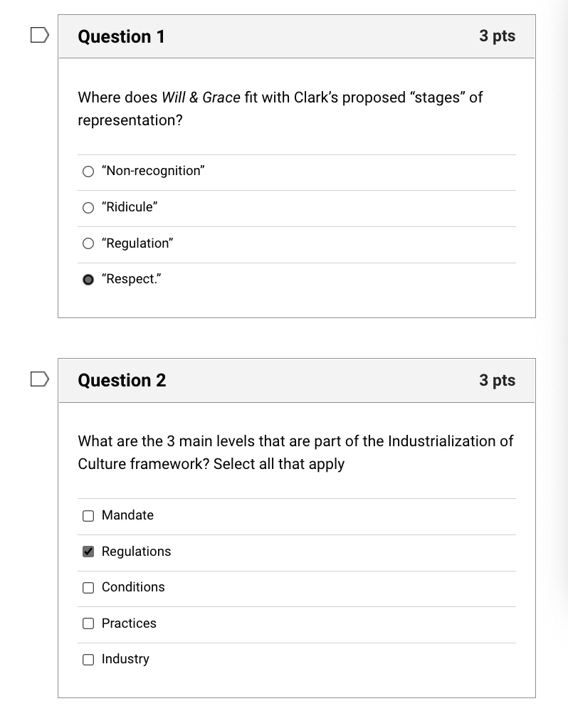 SOLVED: Question 1 3 pts Where does Will Grace fit with Clark's ... SOLVED: Question 1 3 pts Where does Will Grace fit with Clark's ...