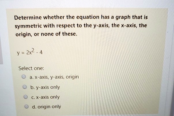 SOLVED: Determine whether the equation has a graph that is symmetric with respect to the Y-axis ...