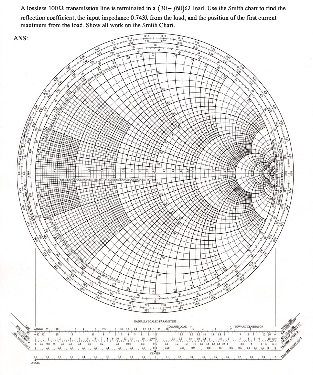 SOLVED: Here's the question: A lossless 100Î© transmission line terminated in (30 - j60)Î© load ...