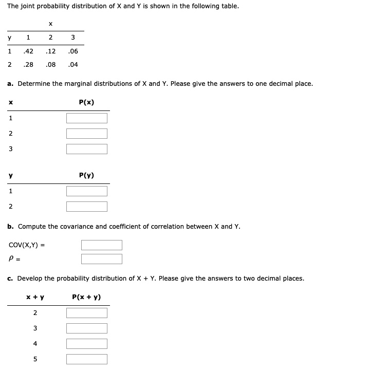 SOLVED: The joint probability distribution of X and Y is shown in the following table. Determine ...