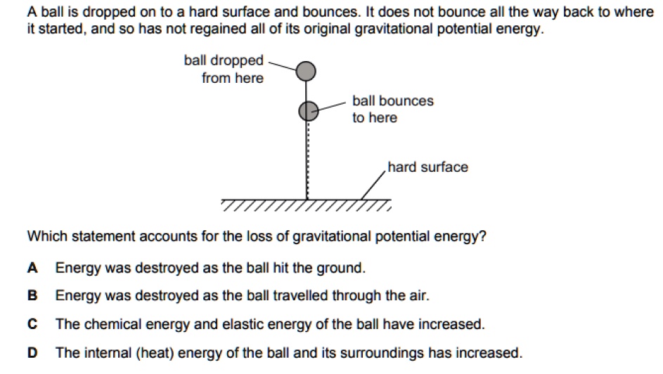 A ball is dropped on to a hard surface and bounces. It does...