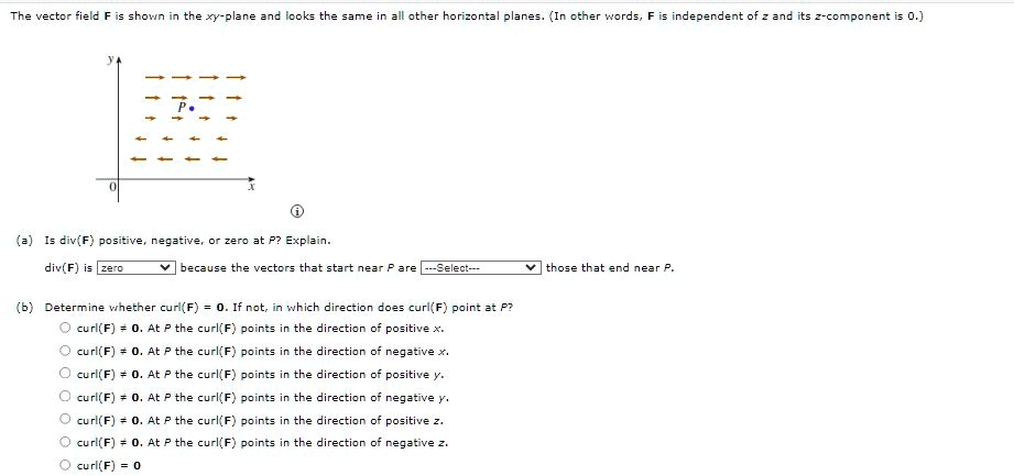 SOLVED: The vector field F is shown in the xy-plane and looks the same in all other horizontal ...