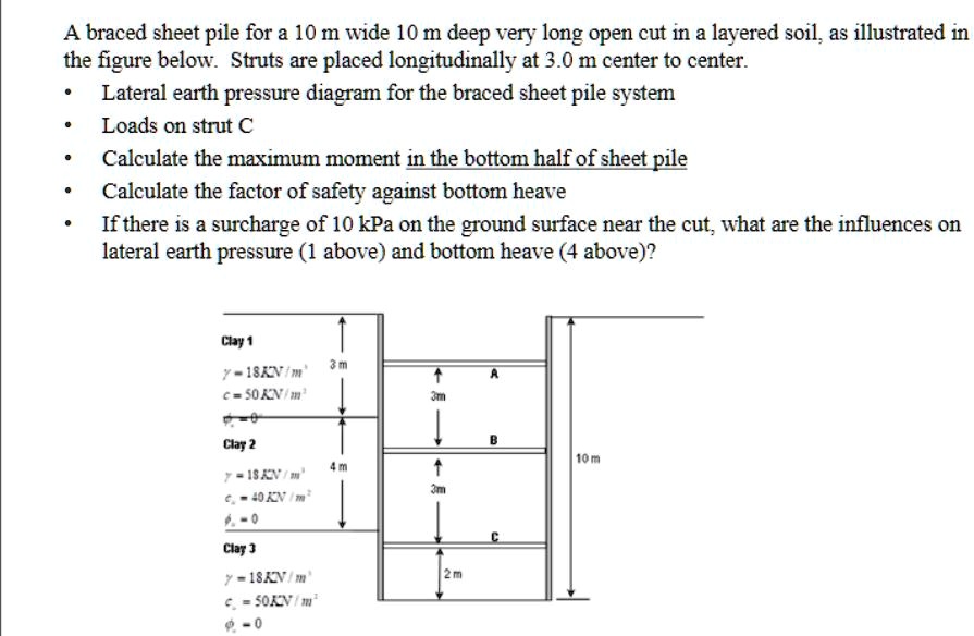 SOLVED: A braced sheet pile for a 10 m wide and 10 m deep very long ...
