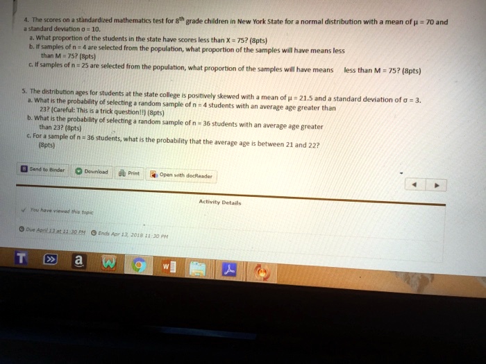 SOLVED: Standardized mathematics test for 3rd grade children in New ...