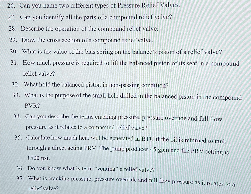 Can you name two different types of Pressure Relief Valves. Can you ...