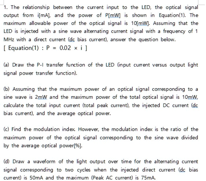 SOLVED: The relationship between the current input to the LED, the optical signal output from i ...