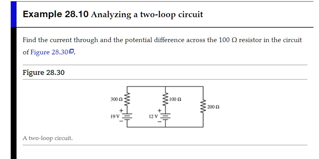 SOLVED:Example 28.10 Analyzing a two-loop circuit Find the current ...