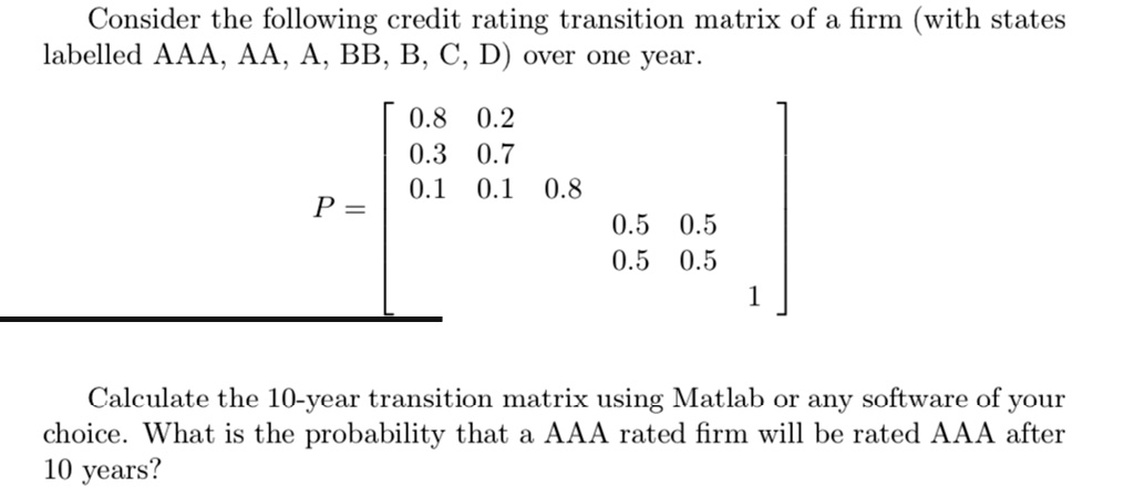 consider the following credit rating transition matrix of a firm with ...