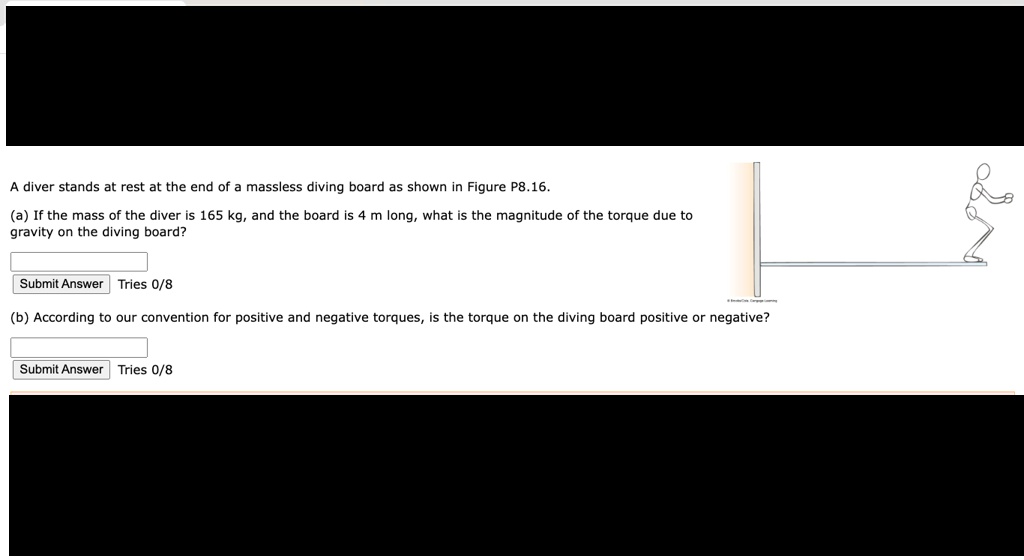 SOLVED: help with a and b please A diver stands at rest at the end of a massless diving board as ...