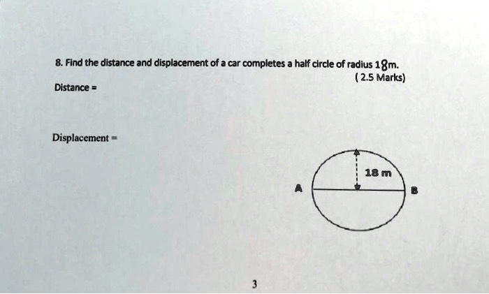 8. Find the distance and displacement of a car completes a half circle ...