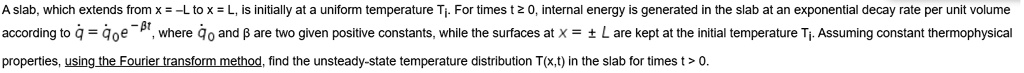A slab, which extends from x = -L to x = L, is initially at a uniform temperature T i . For ...