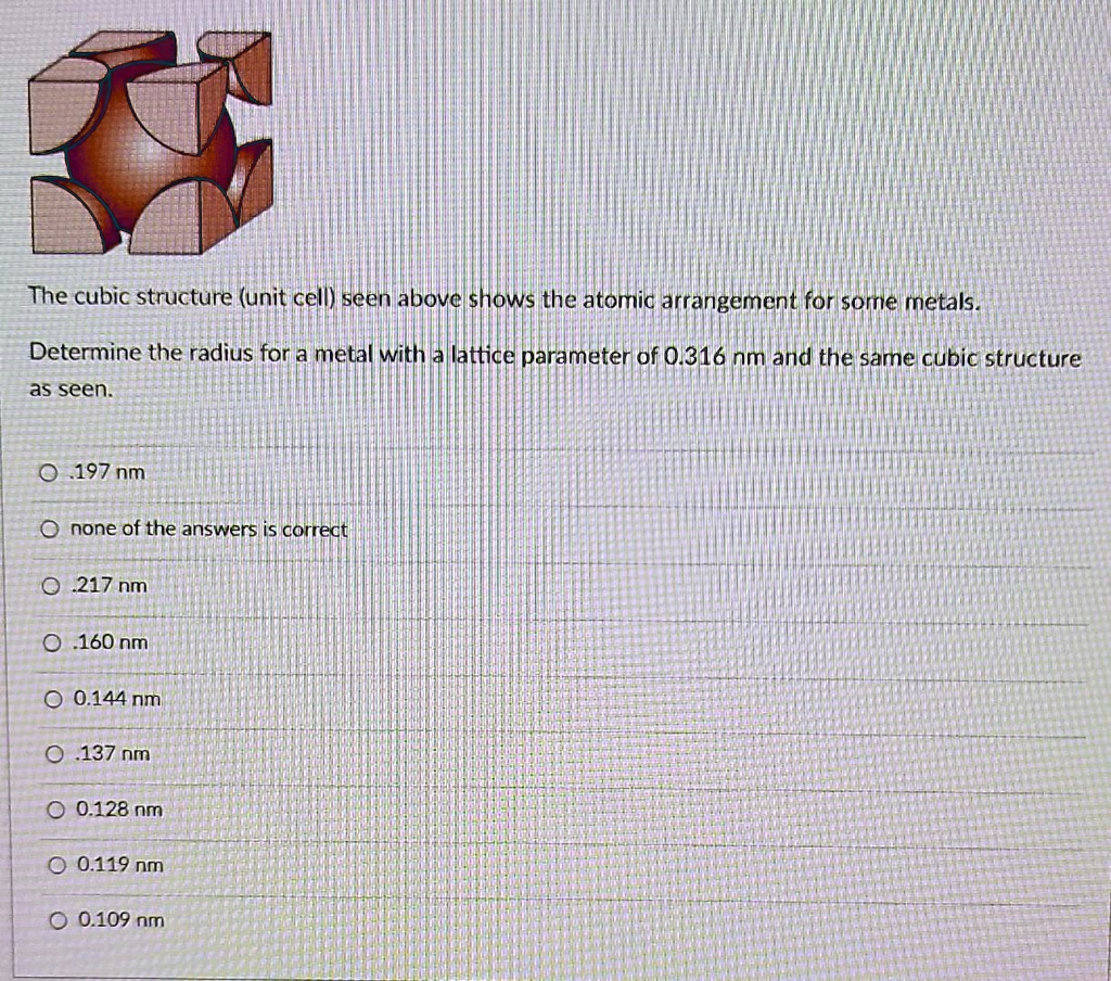 SOLVED: The cubic structure (unit cell) seen above shows the atomic ...