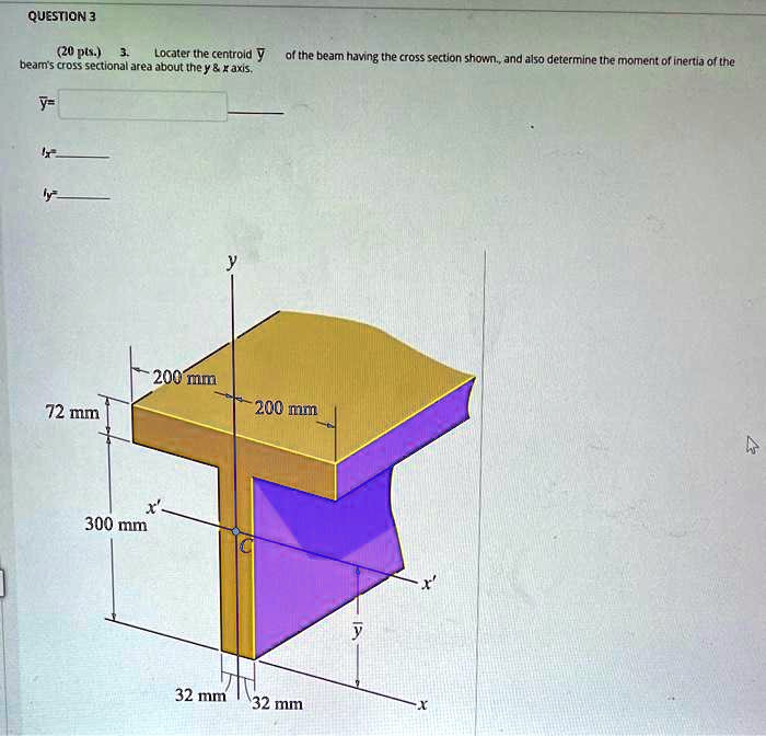 QUESTION 3 (20 pts.) 3. Locater the centroid Y̅ of the beam having the ...