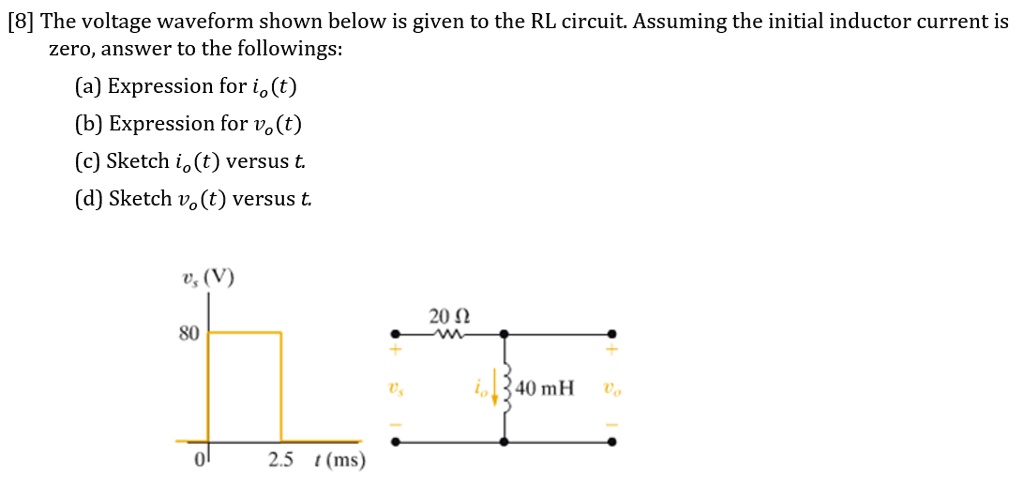 SOLVED: The voltage waveform shown below is given to the RL circuit. Assuming the initial ...