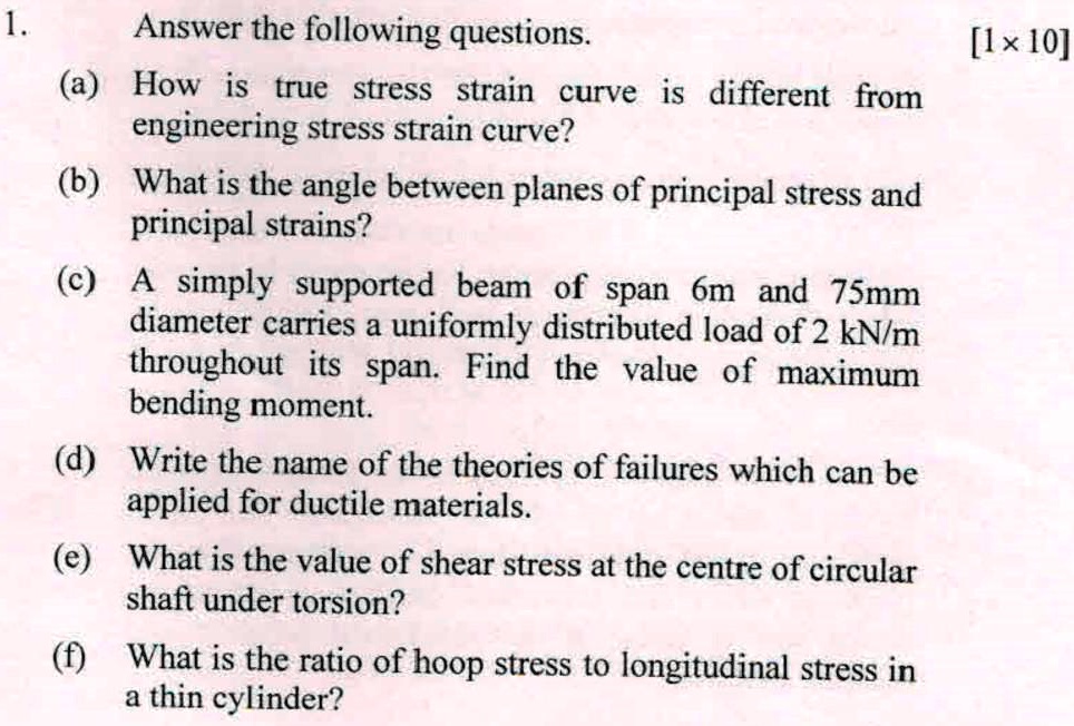 SOLVED: 1. Answer the following questions (a) How is true stress strain ...