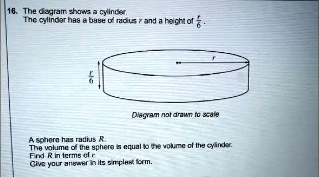 16 the diagram shows a cylinder the cylinder has a base of radius r and ...