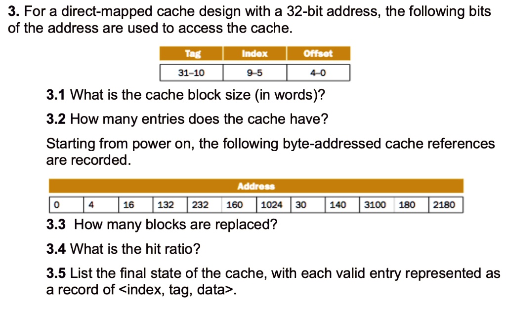 VIDEO solution: 3. For a direct-mapped cache design with a 32-bit address, the following bits of ...