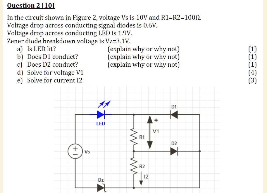 SOLVED: In the circuit shown in Figure 2, voltage Vs is 10V and R1=R2=100Î©. The voltage drop ...