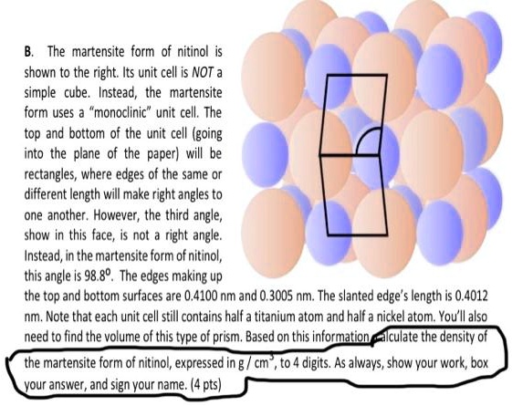 B. The martensite form of nitinol is shown to the right. Its unit cell ...