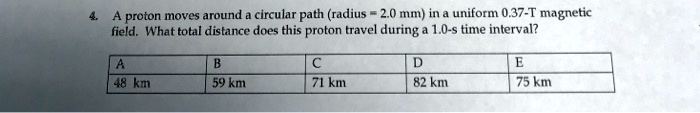 SOLVED: A proton moves around circular path (radius 2.0 mm) in uniform 0.37-T magnetic field ...