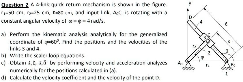 a 4 link quick return mechanism is shown in the figure r150 cm r225 cm l80 cm and input link a0c ...