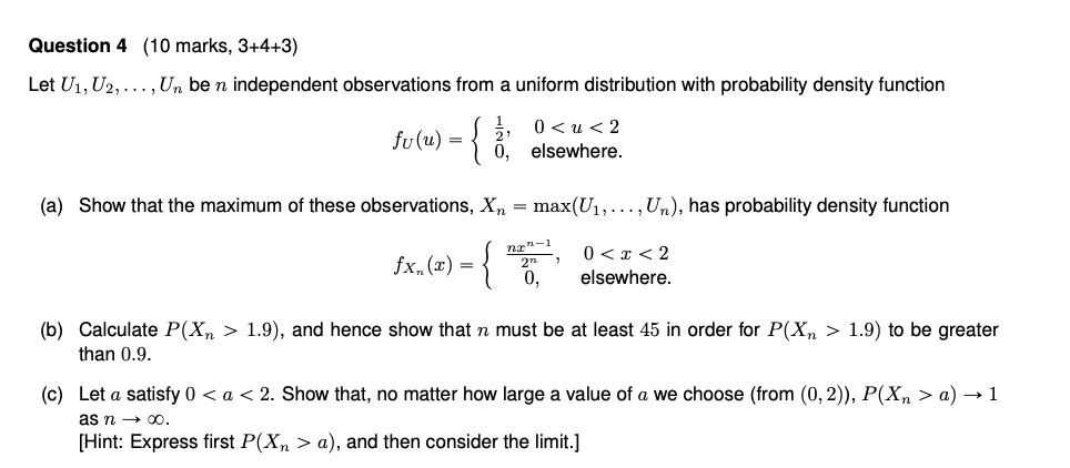SOLVED: Question 4 (10 marks; 3+4+3) Let U1, U2, ..., Un be n ...