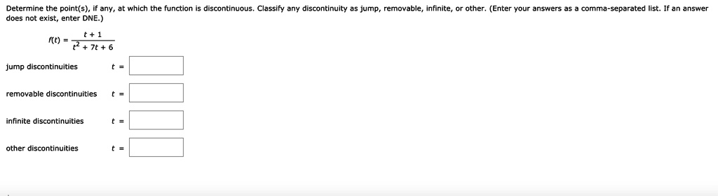 SOLVED: Determine the point(s), if any, at which the function does not exist; enter DNE ...