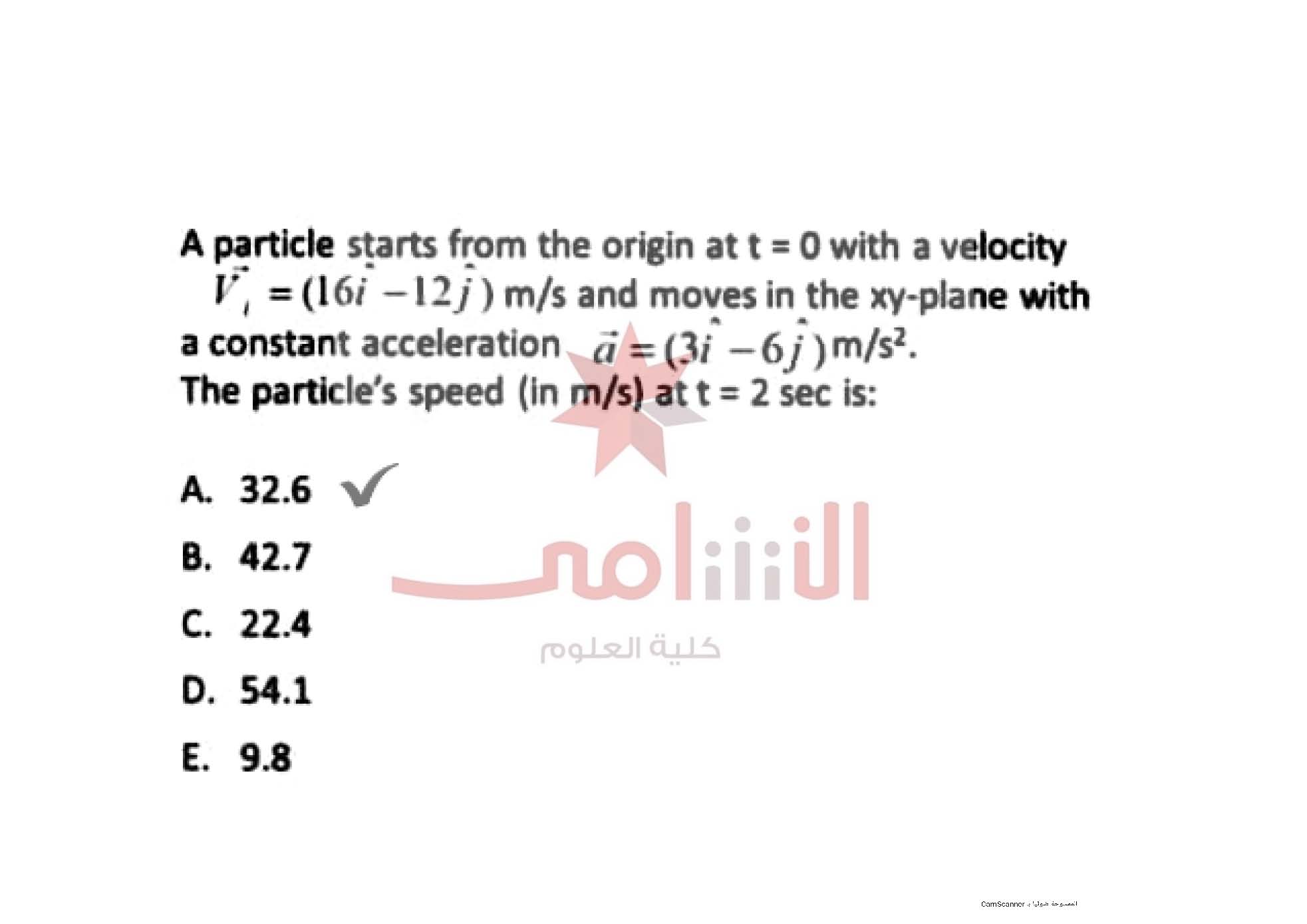 SOLVED: A particle starts from the origin at t=0 with a velocity V1=(16 i-12 ĵ) m / s and moves ...