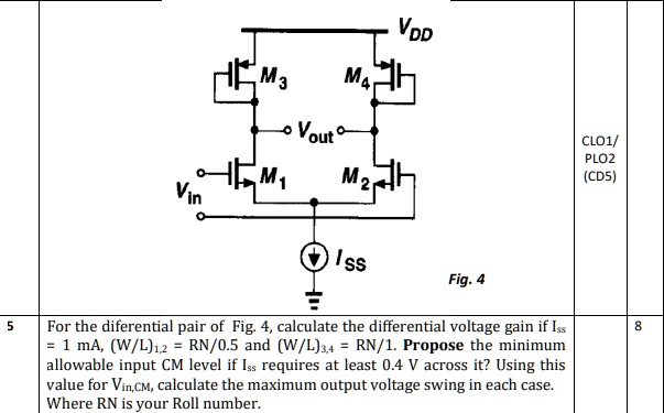 SOLVED: For the differential pair of Fig. 4, calculate the differential ...