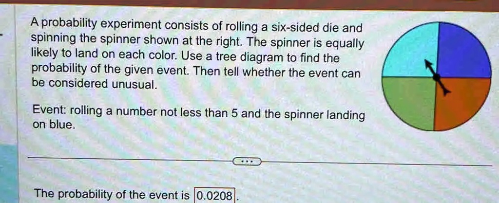 SOLVED: A probability experiment consists of rolling a six-sided die and spinning the spinner ...