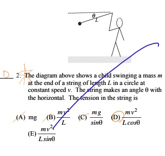 2. The diagram above shows a child swinging a mass m at the end of a ...