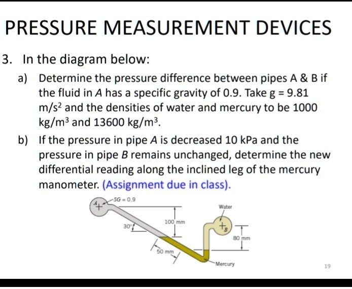 SOLVED: PRESSURE MEASUREMENT DEVICES 3. In the diagram below: a) Determine the pressure ...