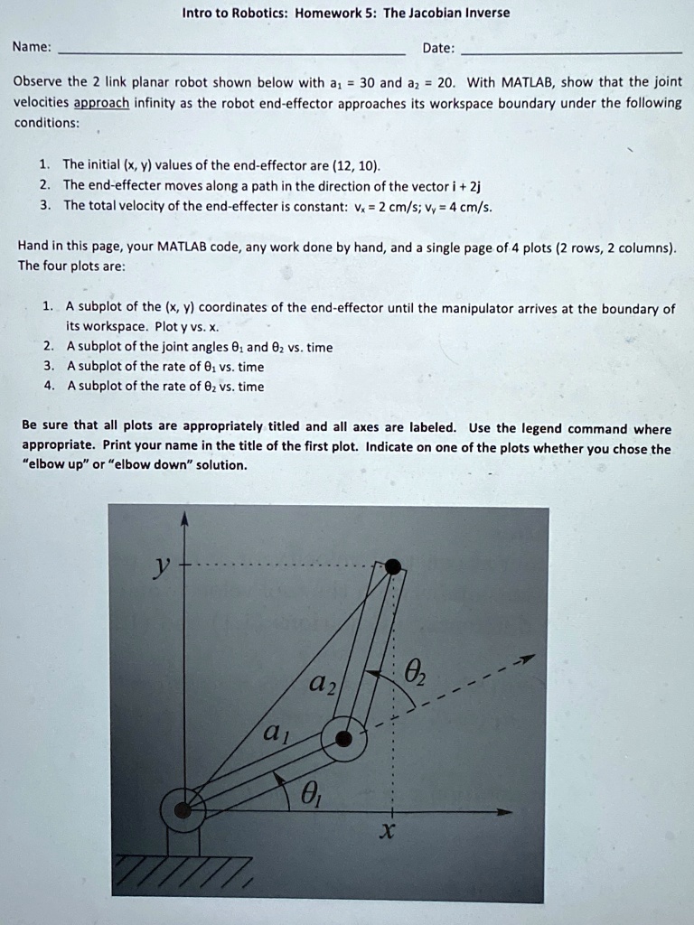 intro to robotics homework 5 the jacobian inverse name date observe the 2 link planar robot ...