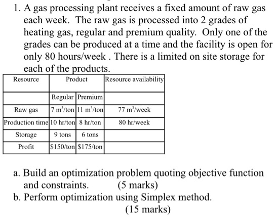 1 a gas processing plant receives a fixed amount of raw gas each week ...