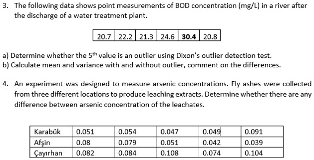 SOLVED: The following data shows point measurements of BOD ...