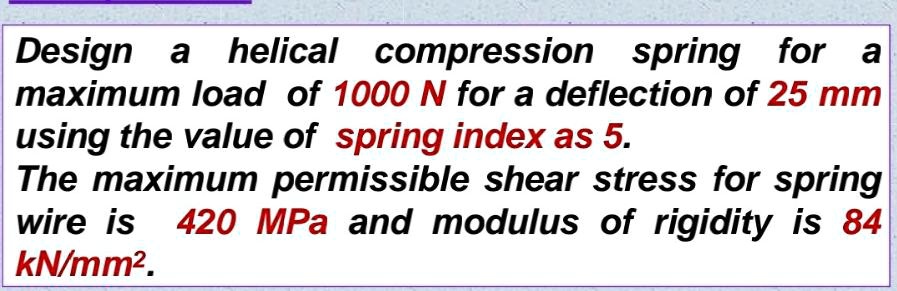 SOLVED: Design a helical compression spring for a maximum load of 1000 ...