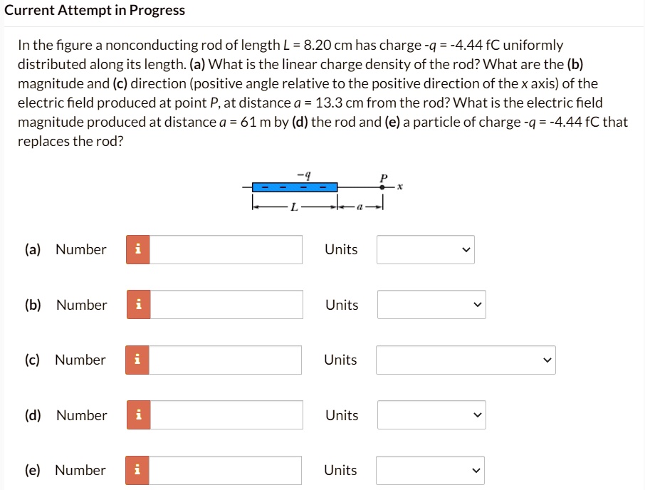 SOLVED:Current Attempt in Progress In the figure a nonconducting rod of length L = 8.20 cm has ...